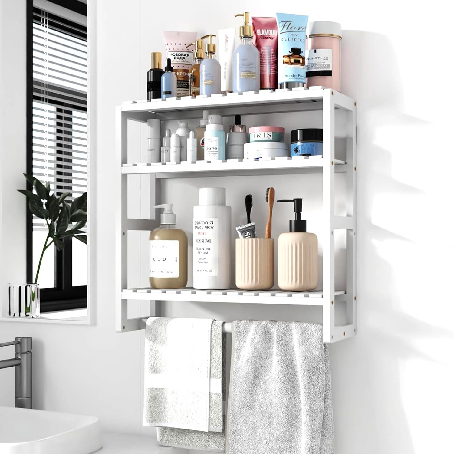 Red Barrel Studio® 3-Story Bamboo Floating Bathroom Storage Shelf ...