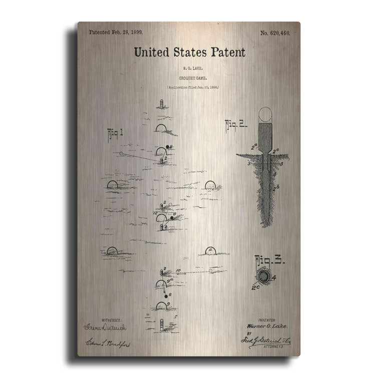 Trinx Croquet Blueprint Patent Parchment, On Metal by Patents Print ...