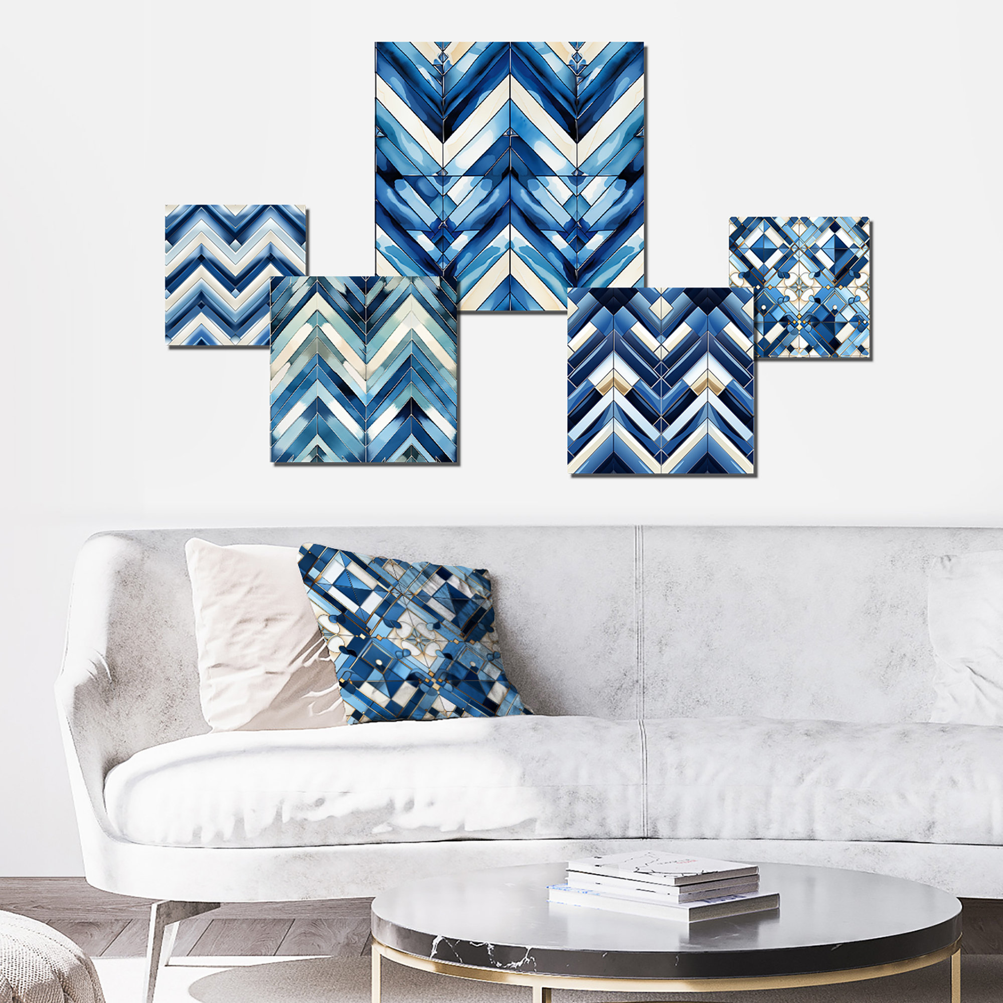 Design Art Vintage Cobalt Blue White Chevron Geometric - Chevron Wall ...