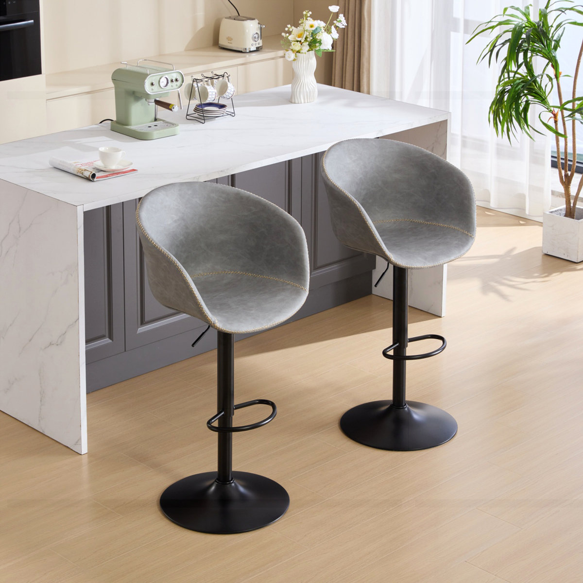 George Oliver Mid-Century Modern PU Leather Upholstered Counter Height Bar Stool | Wayfair