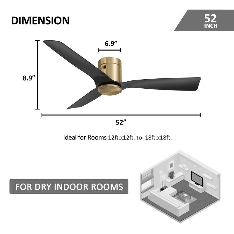 Wrought Studio™ Haiyan 52'' 3-Blades indoor ceiling fan | Wayfair
