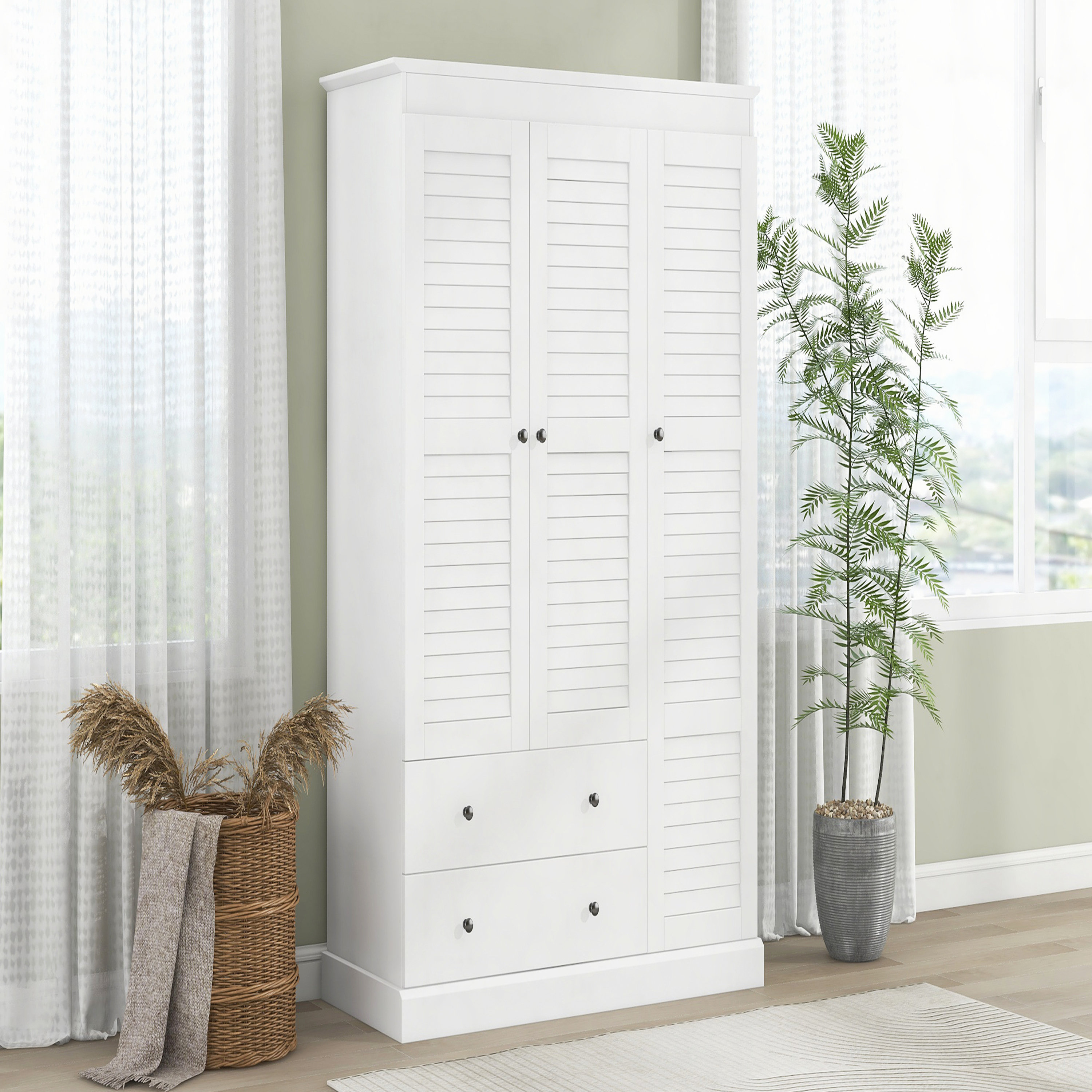 Alcott Hill® 3 Shutter Door Wardrobe Armoire Closet with 2 Drawers ...