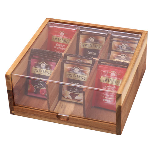 HTB Acacia Wood Tea Bag Organizer Storage, Tea Chest Box with Acrylic ...