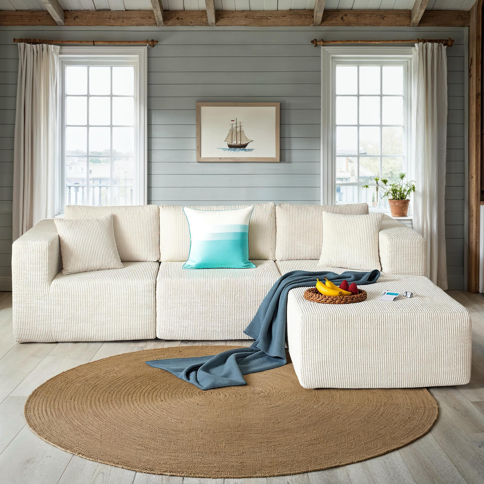 Mercer41 Mid-Century Modern L-Shaped Sectional Sofa, 3-Seat with Chaise ...