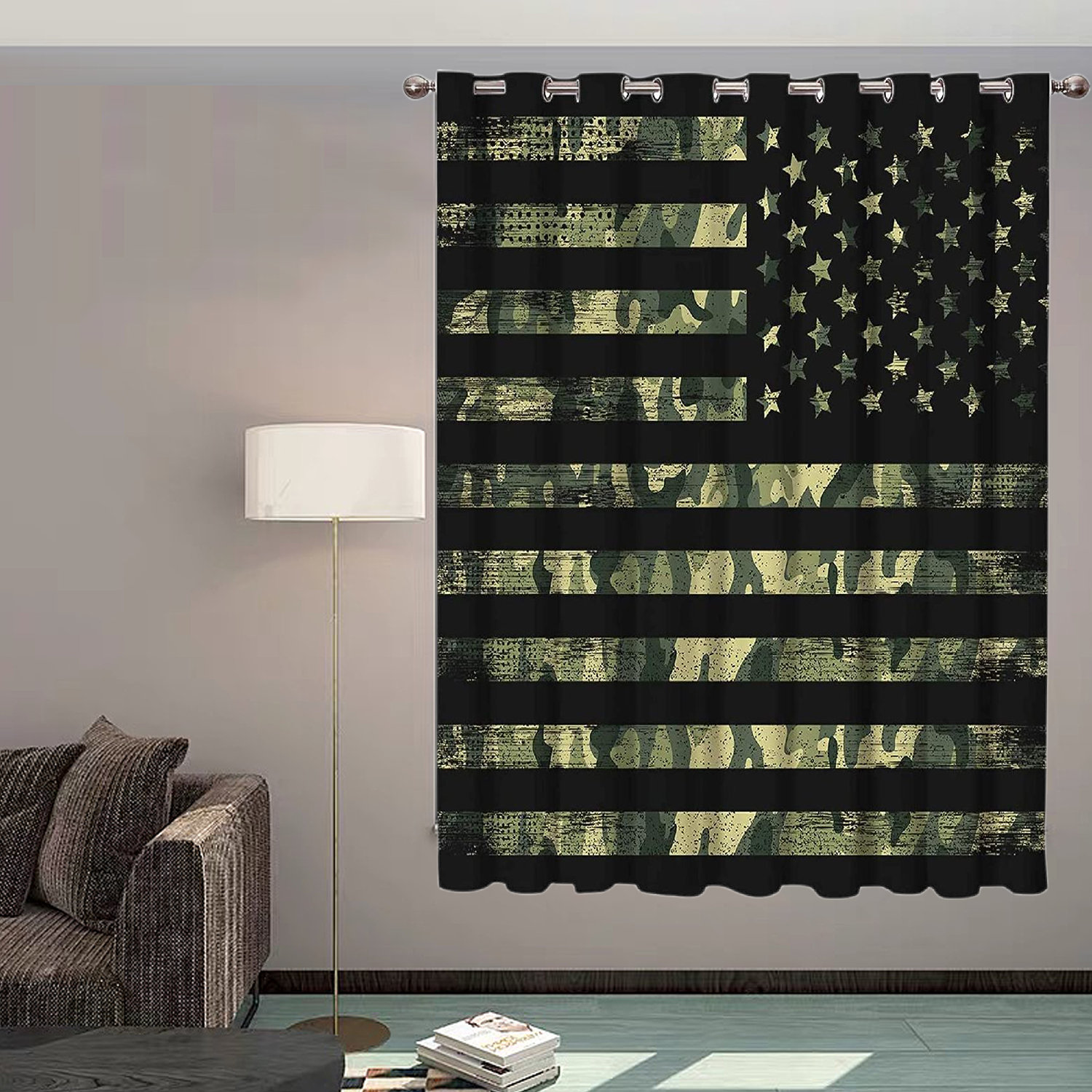Frifoho Rustic Green Camo Military Pattern American Flag Thermal ...
