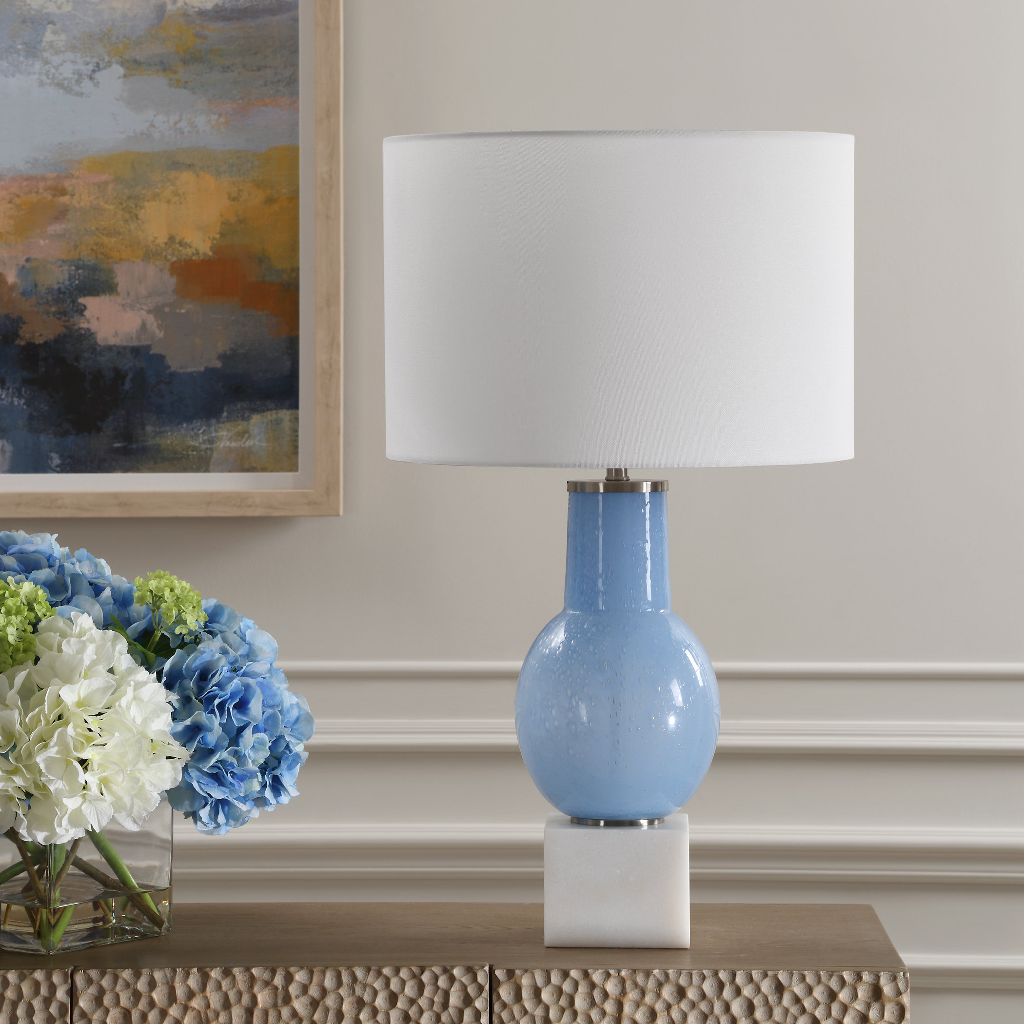 Uttermost Clear Sky Blue Glass Table Lamp | Wayfair