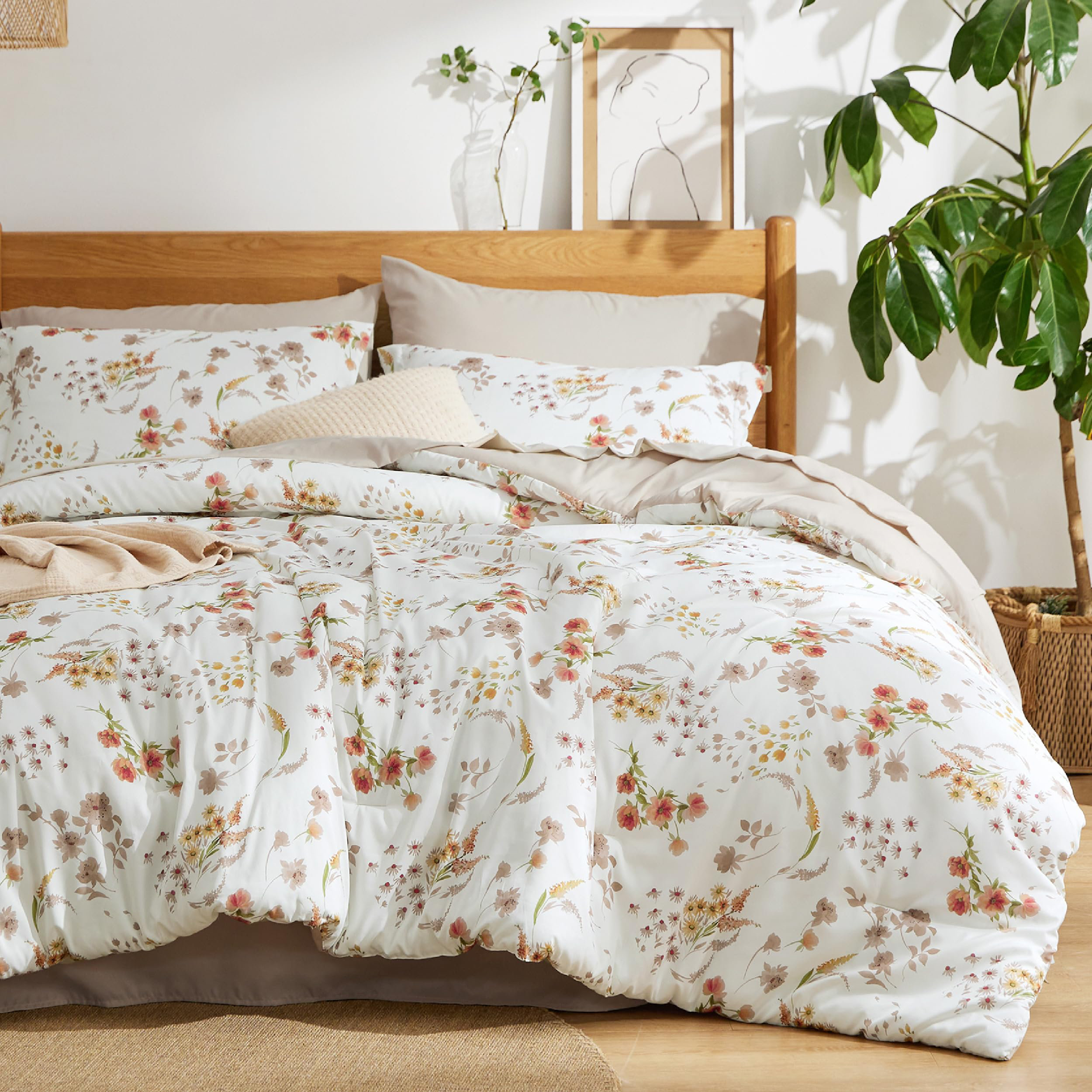 Bedsure Reversible Botanical Comforter Set | Wayfair