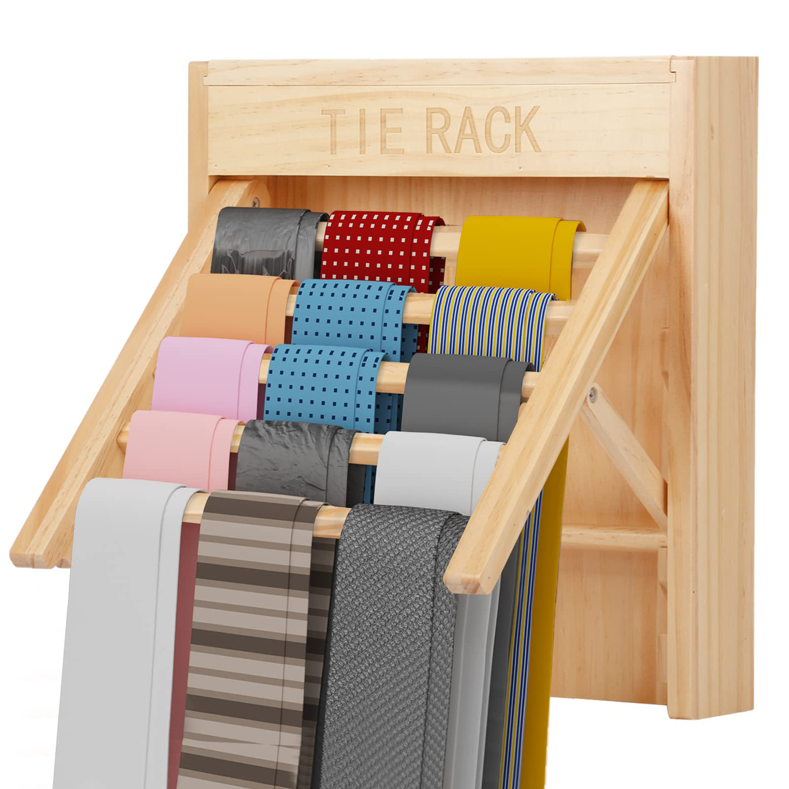 TUHOME FURNITURE LLC Wall Mounted Wooden Tie Storage Rack, Scarf Rack ...