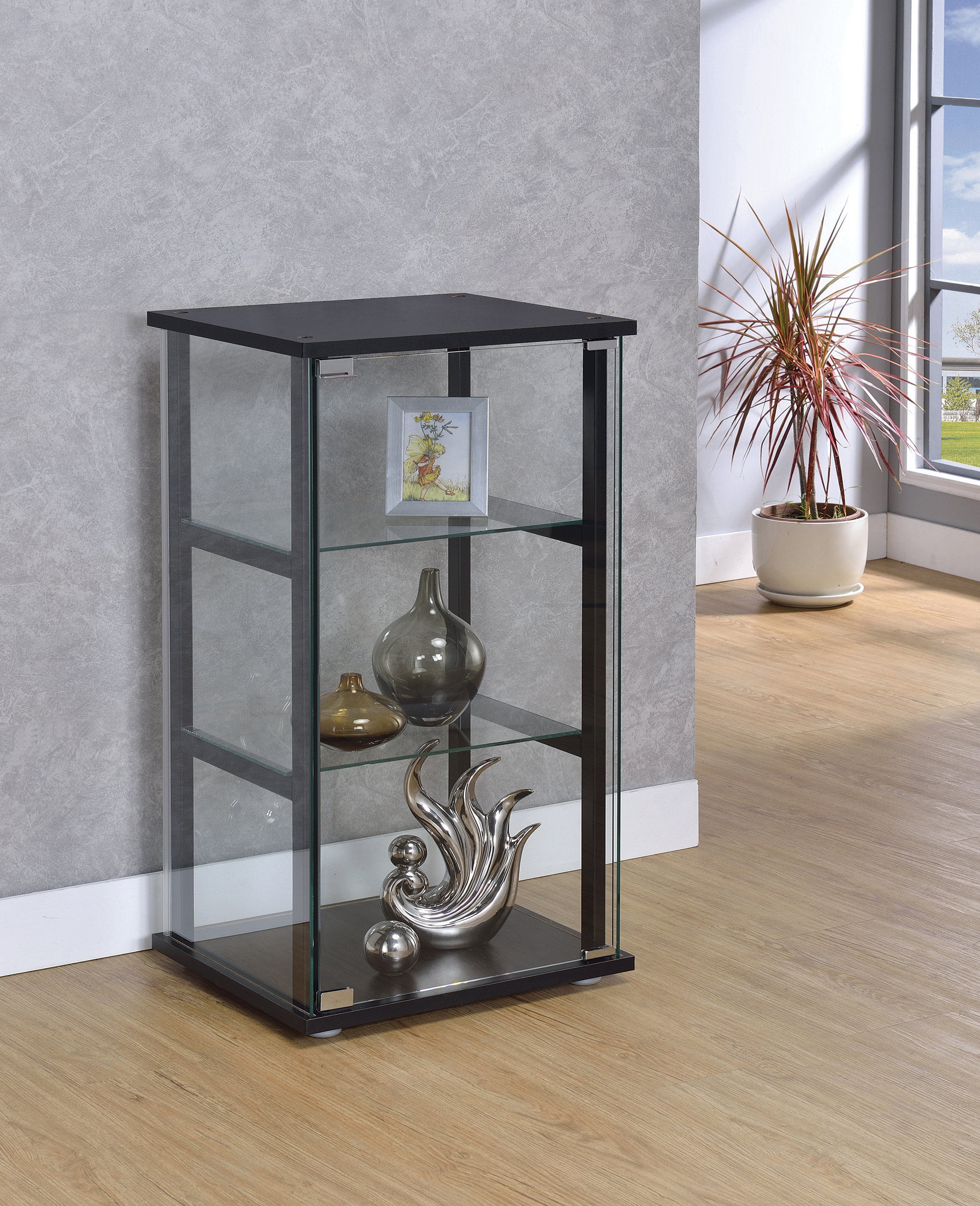 Ebern Designs Baizen 3-Shelf Curio Cabinet in Black - Wayfair Canada