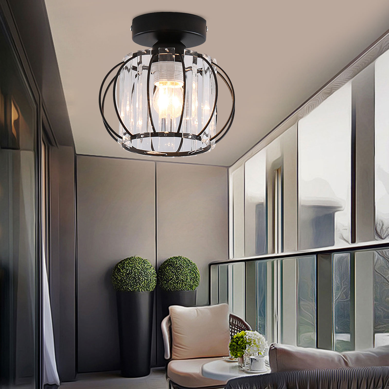 Everly Quinn Hallinan 1 Light 6.3in 20W Modern Mini Crystal Ceiling ...