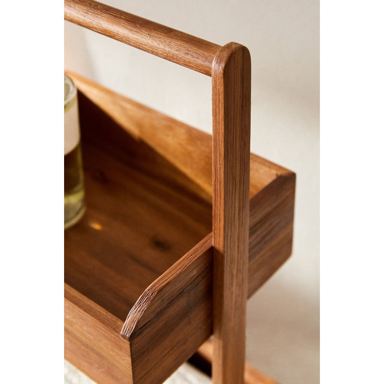 Latitude Run® Teak Wood Shower Caddy Corner, 2 Tier Bathroom Organizer ...