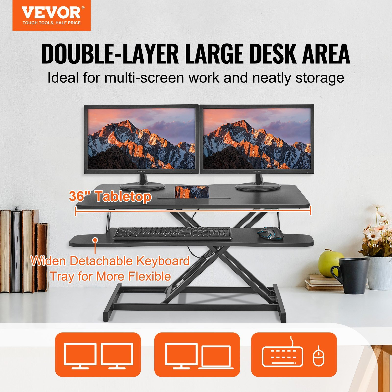 Ebern Designs Standing Desk Converter, Two-tier Stand Up Desk Riser ...