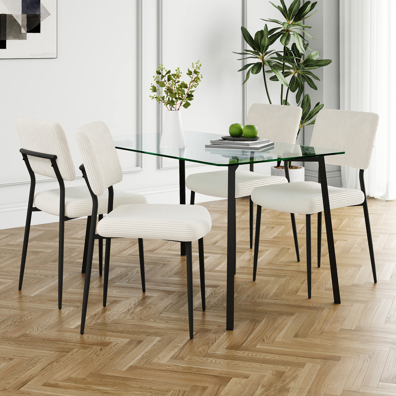 Corrigan Studio® Modern Simple Table With A Glass Square Table And Four ...