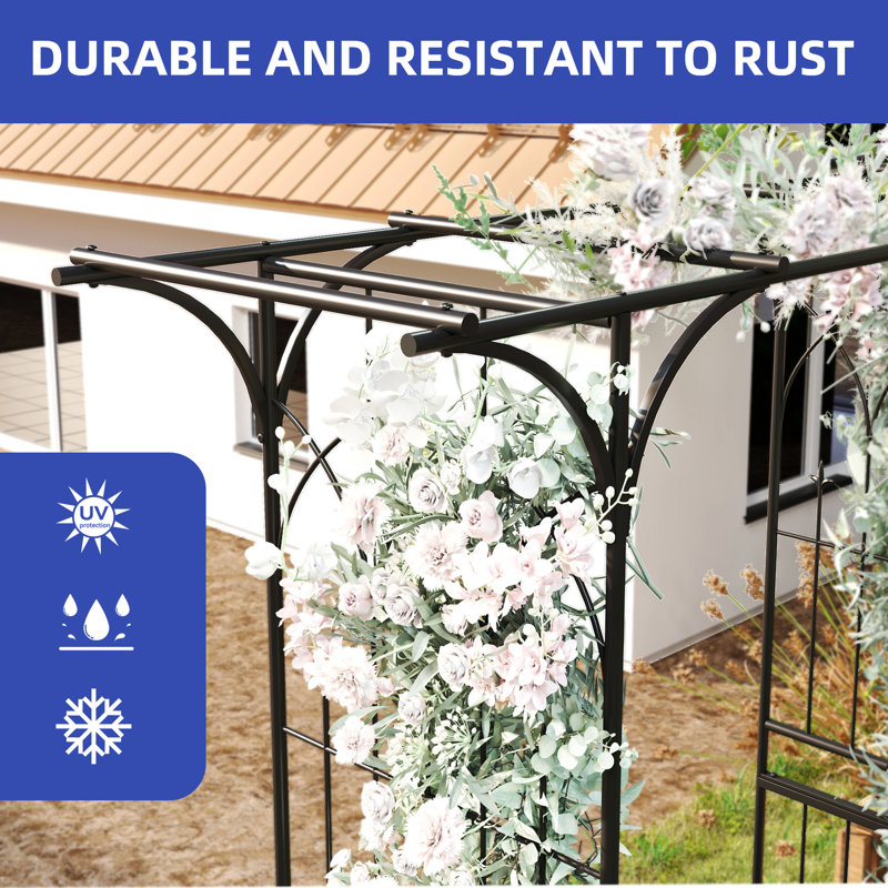 Edrosie Inc 81" Metal Garden Arbor with Gate for Elegant Outdoor Décor ...