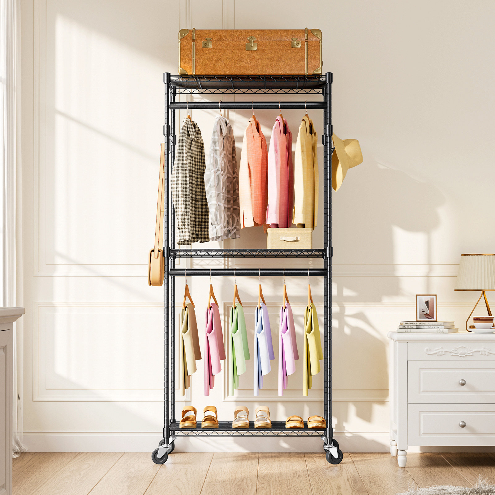 17 Stories Rolling Clothes Rack, Heavy Duty Garment Racks 3 Tiers ...