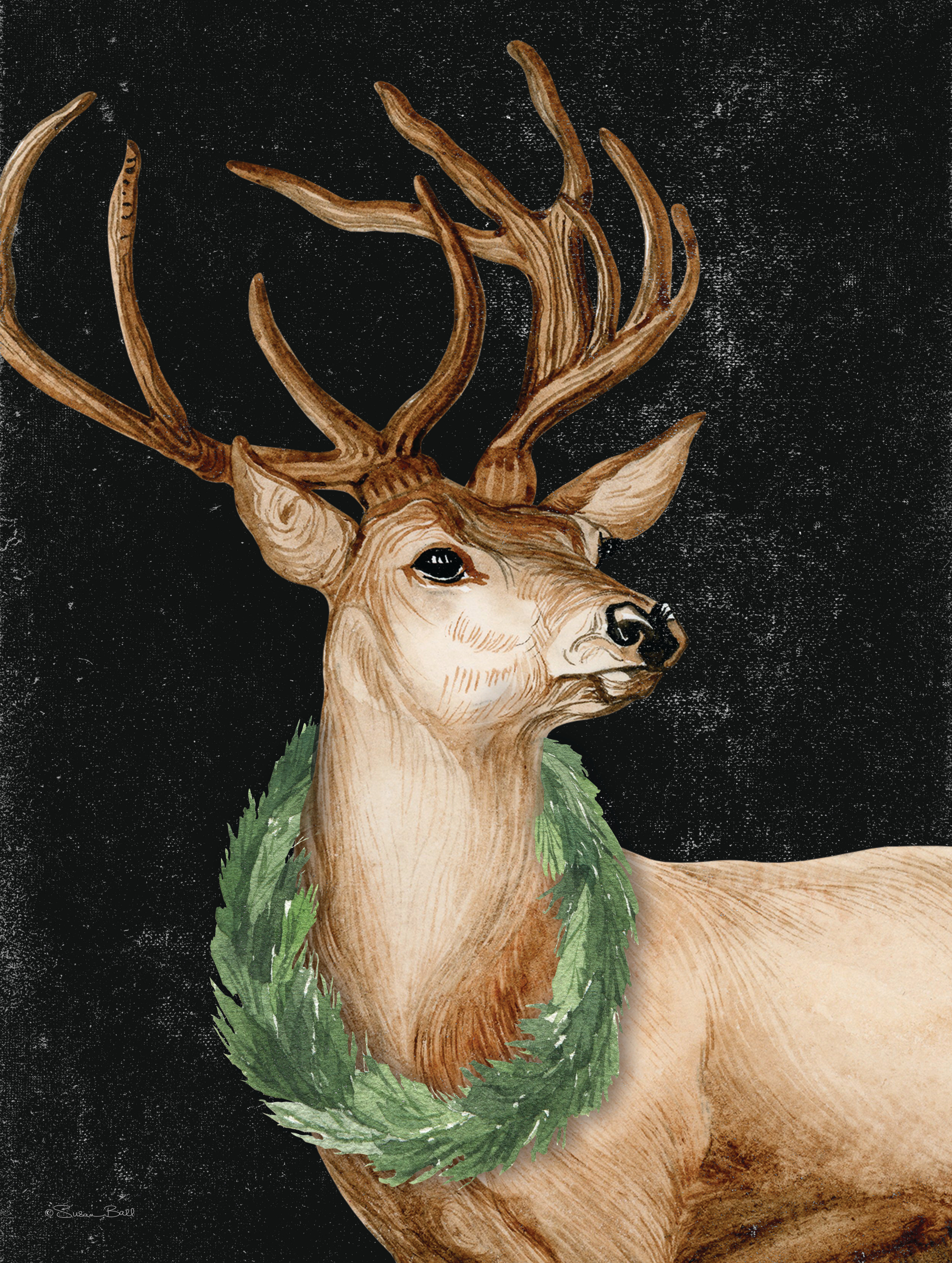Millwood Pines Deer with Wreath by Susan Ball | Wayfair