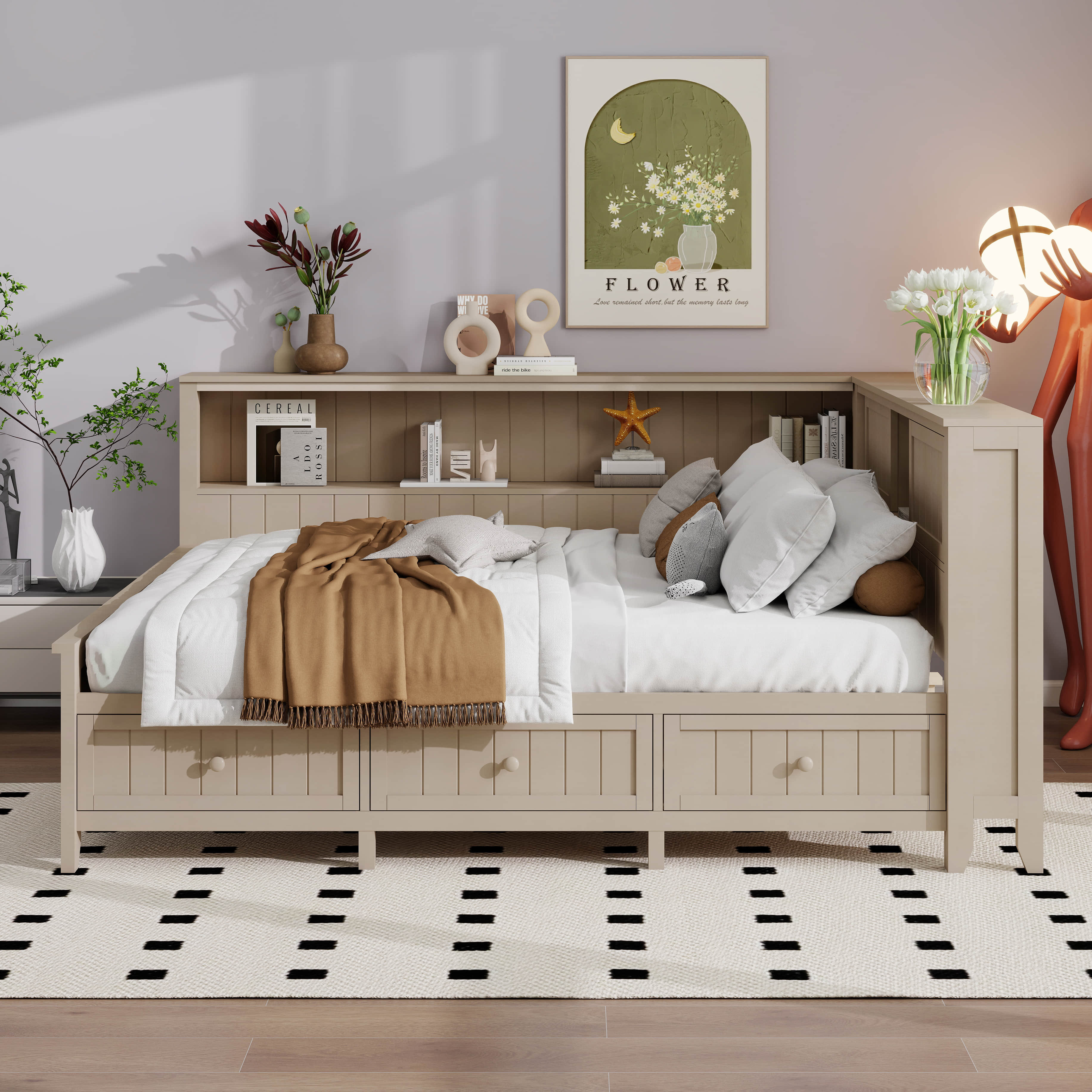 Lark Manor™ Wood Daybed With Storage Shelves And 3 Drawers, Farmhouse ...