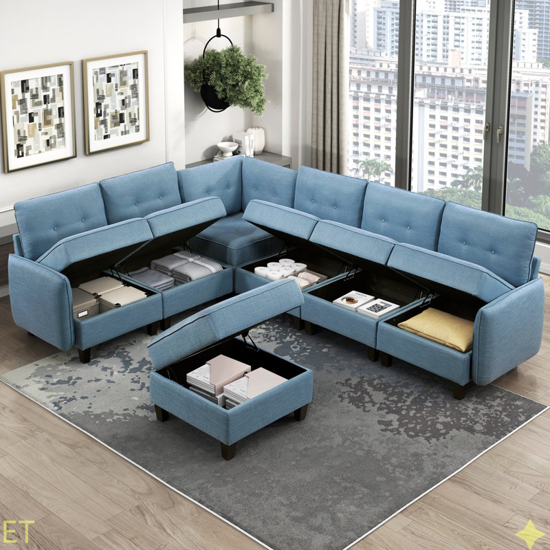 Latitude Run® Living Room Furniture One-Arm Chair Blue Tufted Solid ...
