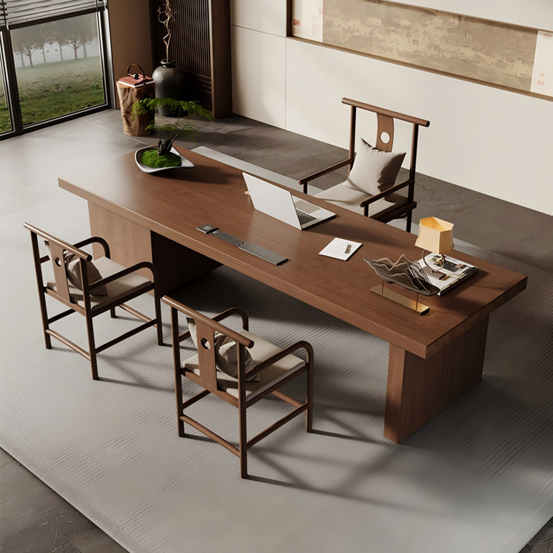 Tha Dream Team Retro Brown Solid Wood Rectangular Office Desk | Wayfair