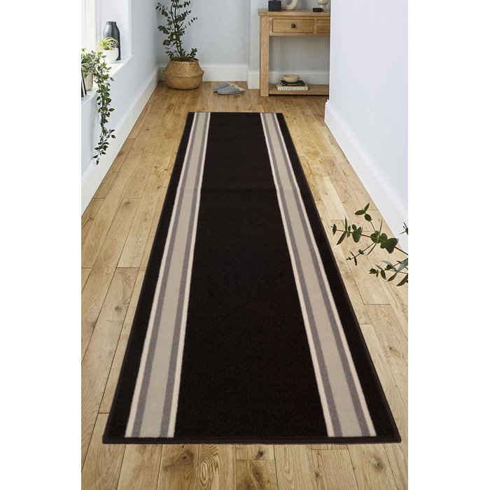 Ebern Designs Solid Border Black Low Pile Slip Resistant Rugs & Reviews ...