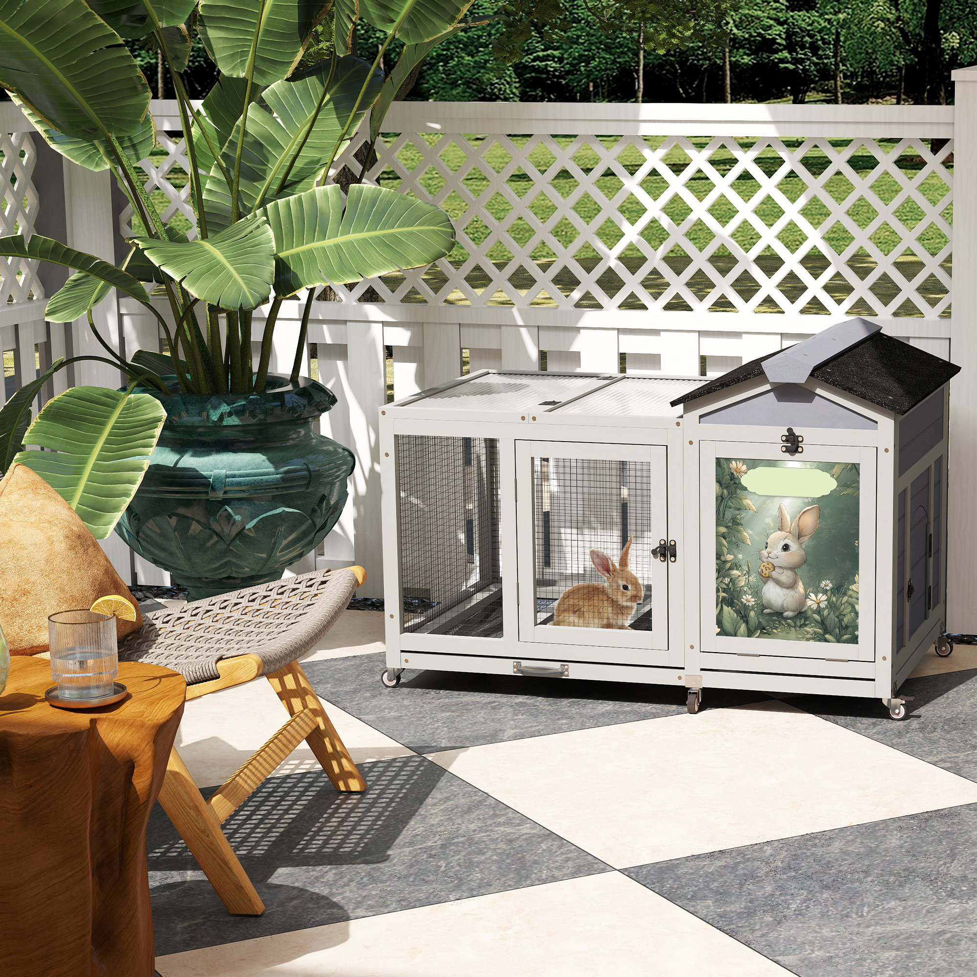 Ophelia & Co. 39inches Assembled Wood Rabbit Hutch Indoor,wide Space ...