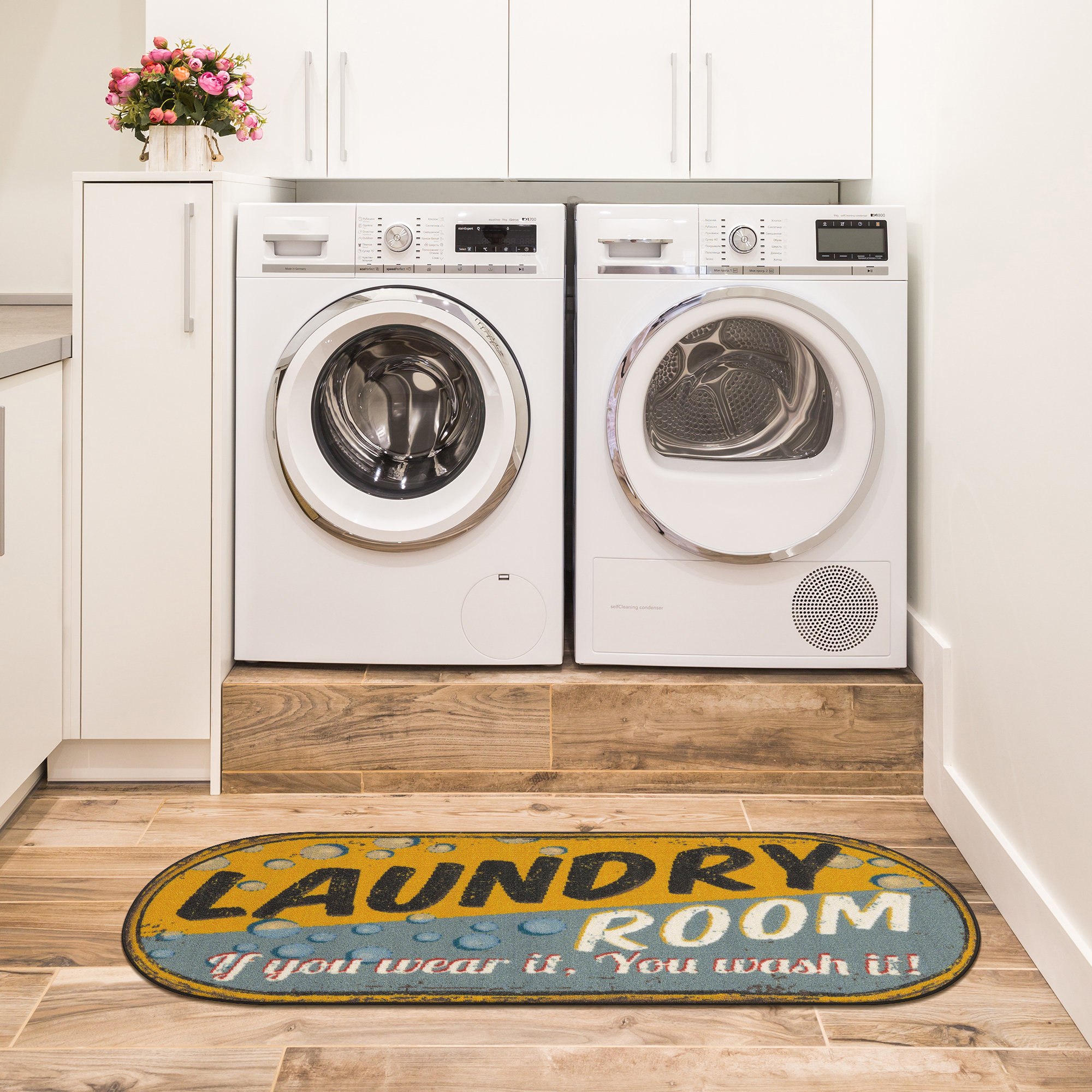 Ottomanson Machine Washable Non-Slip Rubberback Oval Laundry Room ...