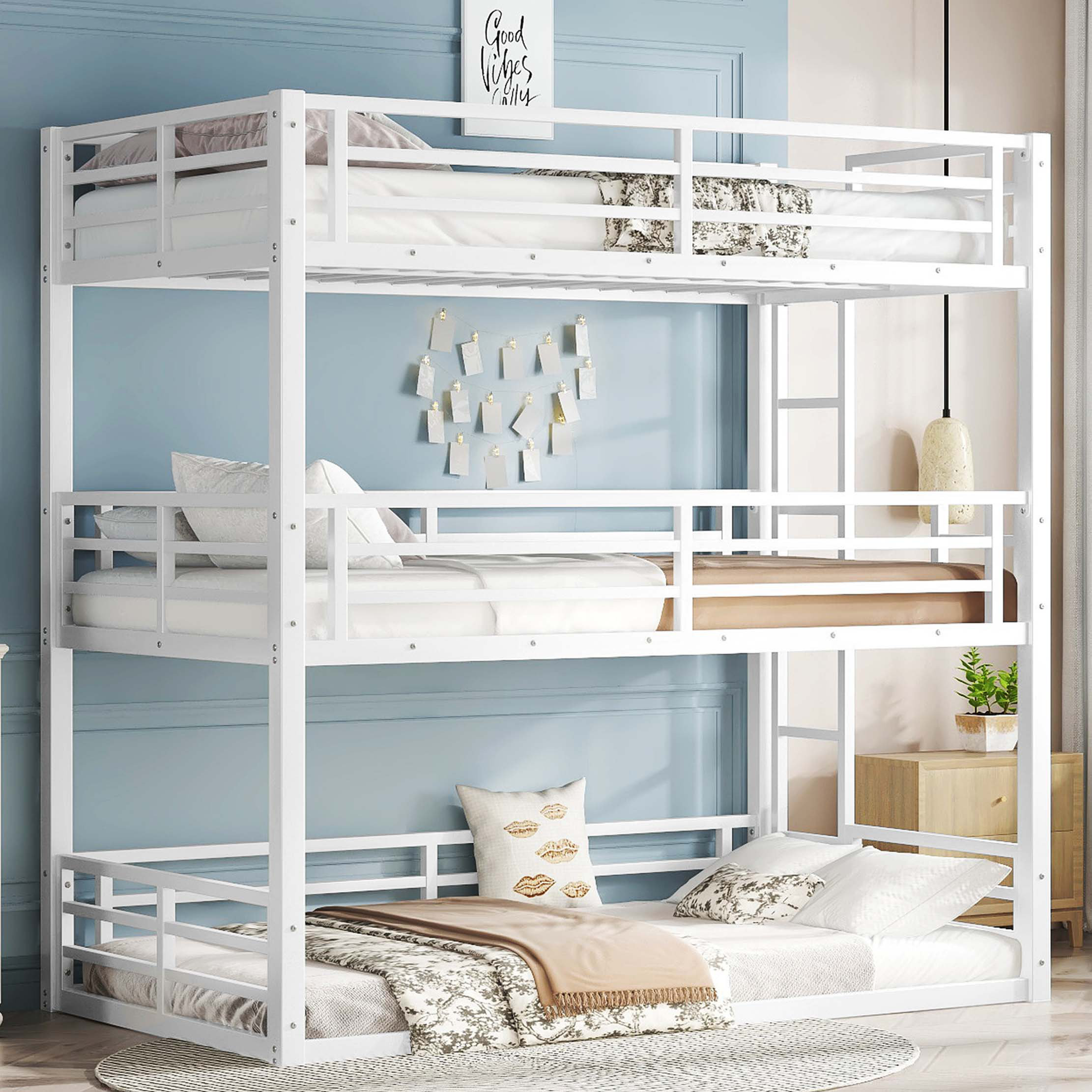 Isabelle & Max™ Bunk Bed, Metal Triple Bunk Bed With Safety Guardrails ...