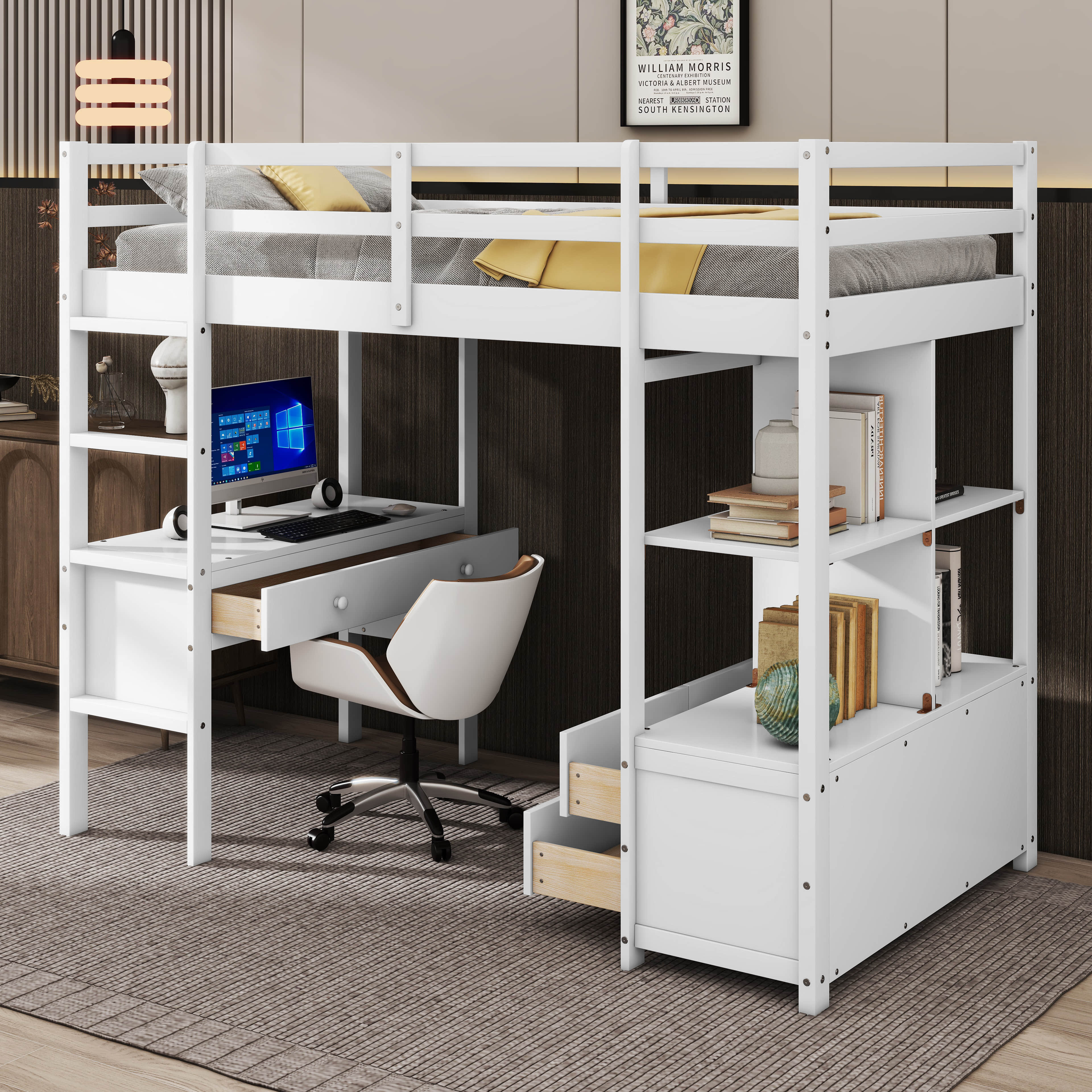 Harriet Bee Twin Size Loft Bed With Built-In Desk With Two Drawers ...
