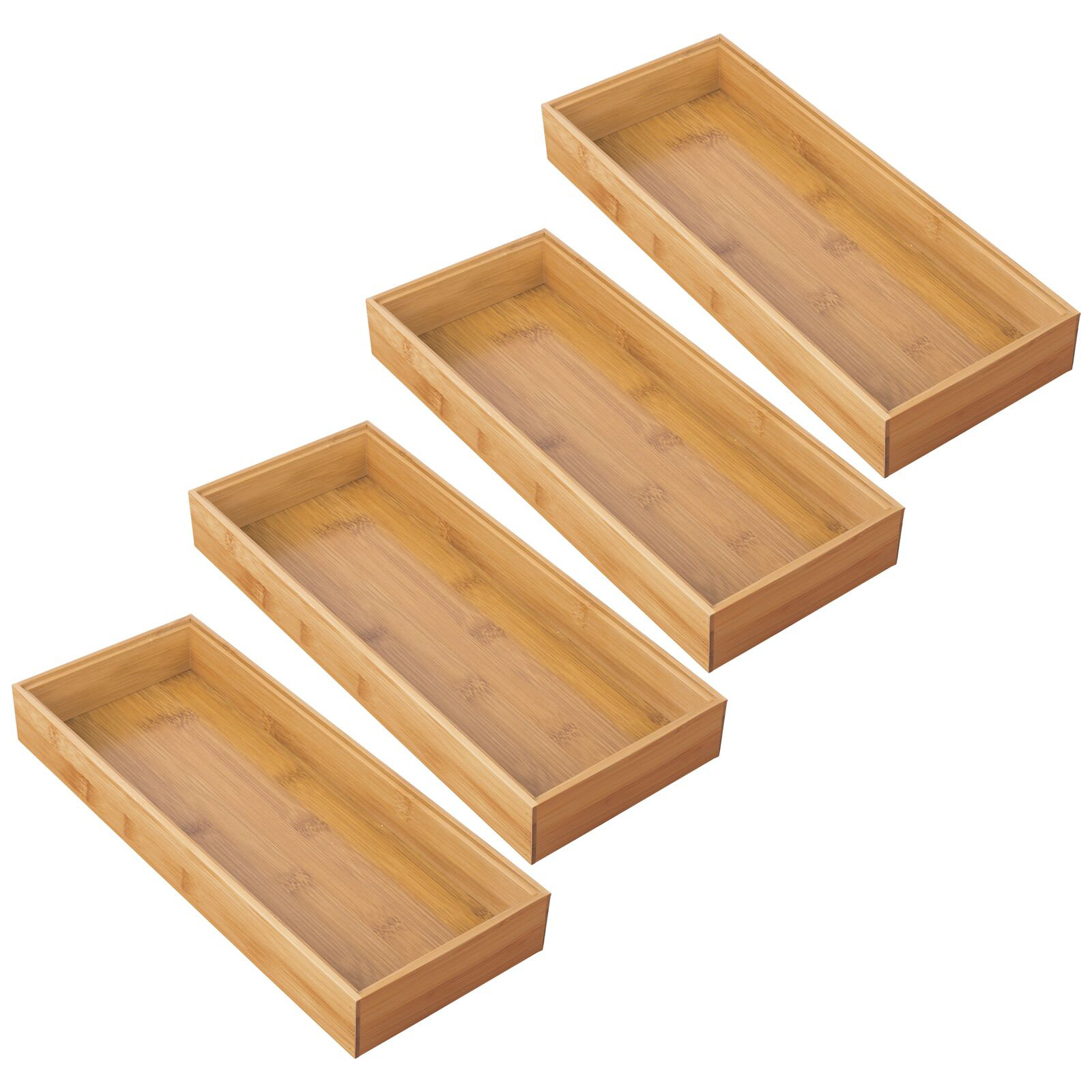 mDesign Wooden Bamboo Office Drawer Organizer Box Tray - 4 Pack ...