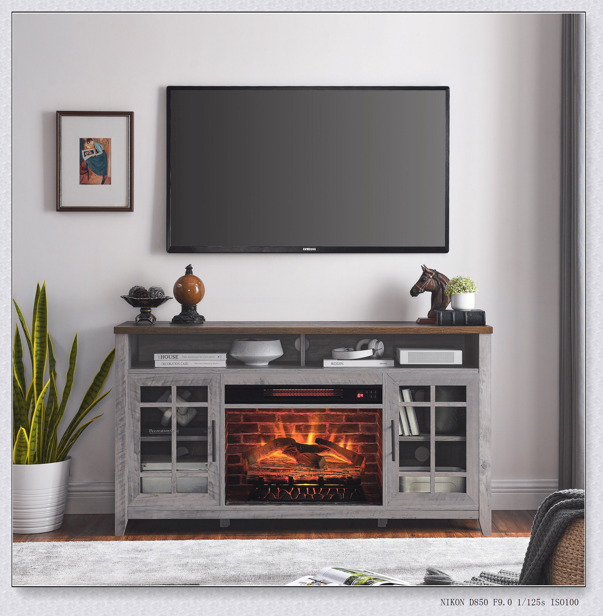 Lark Manor Meuble télé 55 po avec foyer électrique KD Inserts - Wayfair ...