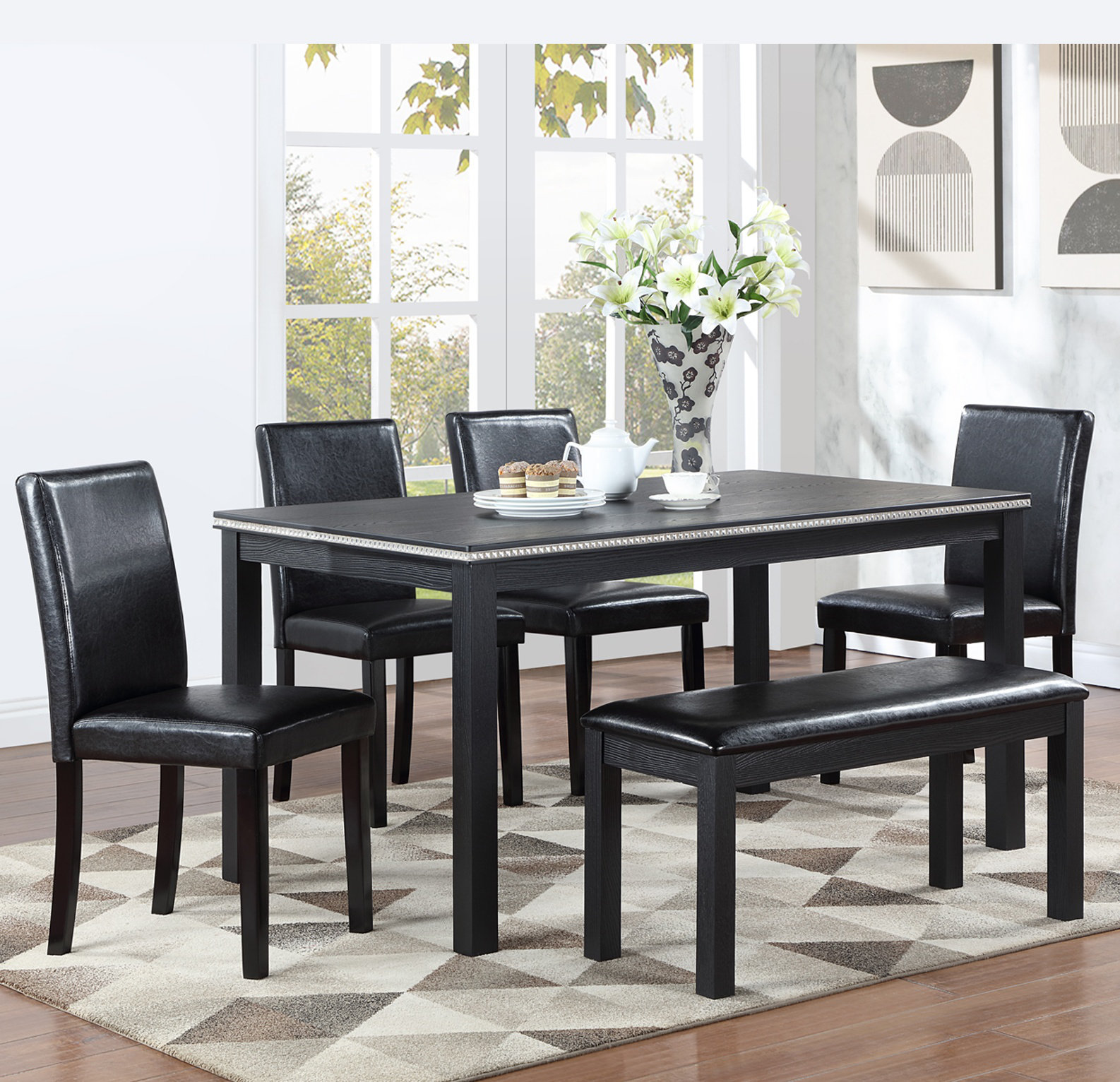 Alcott Hill® Wooden Dining Rectangular Table with Bench, Kitchen Table ...