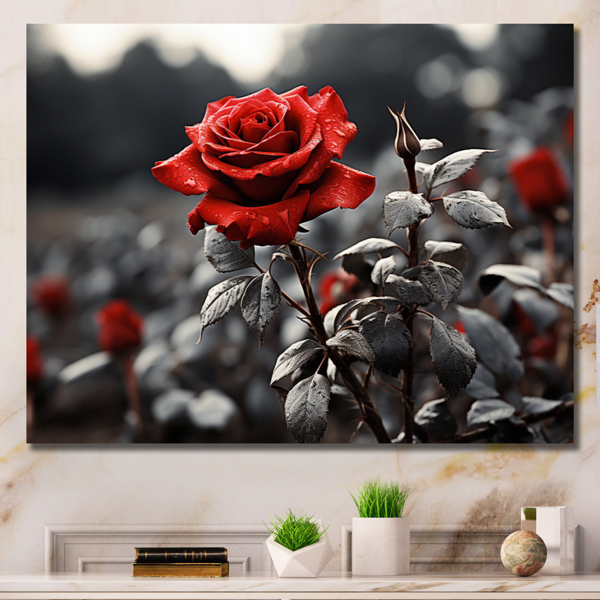 Latitude Run® Red Rose Over Greyscale - Spiritual Wall Art Prints ...