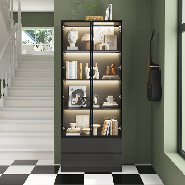 Ivy Bronx 78.7'' H x 31.5'' W Bookcase With Glass Doors LED Lights ...
