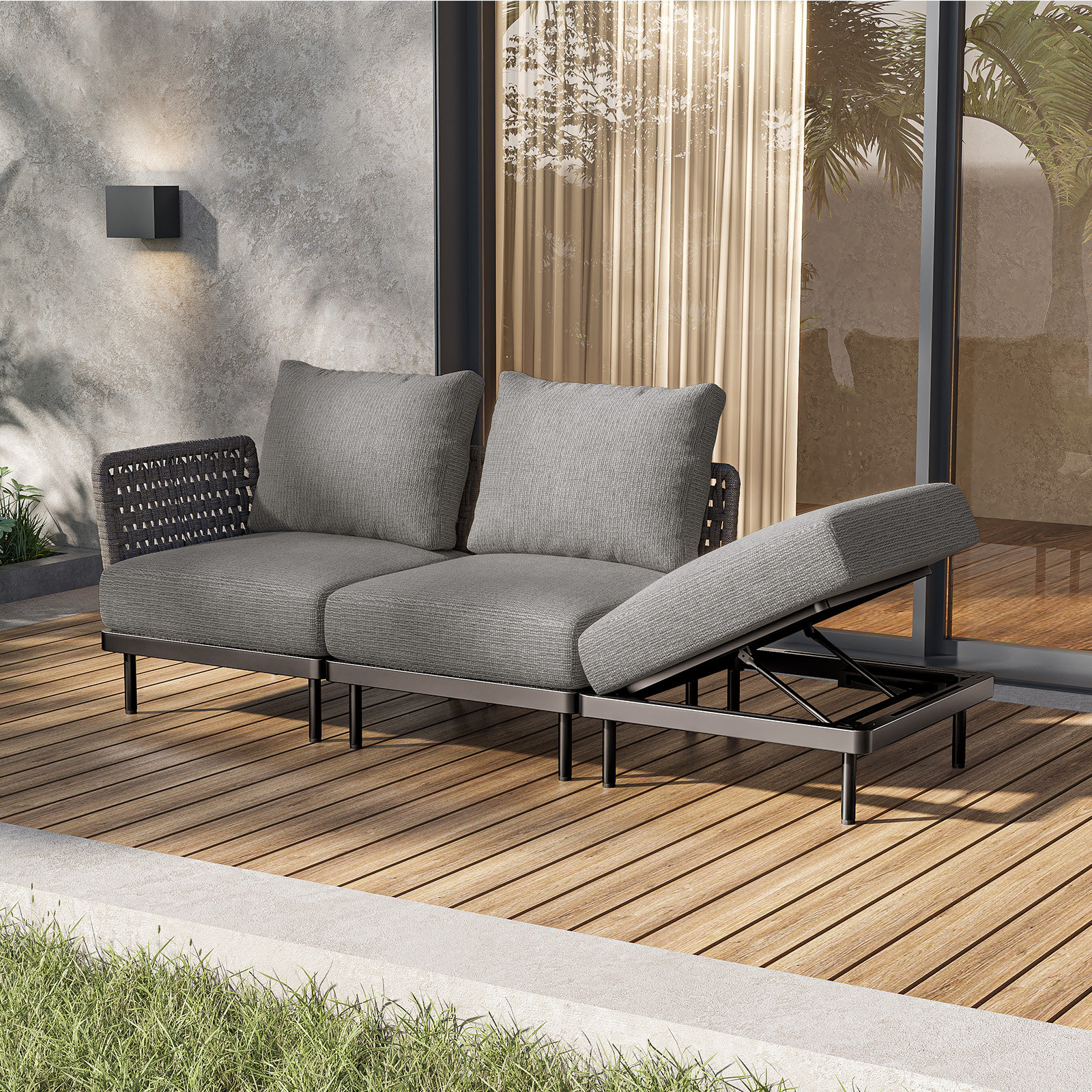 Latitude Run® Attles 85.9 Wide Patio Outdoor Sofa with Adjustable ...