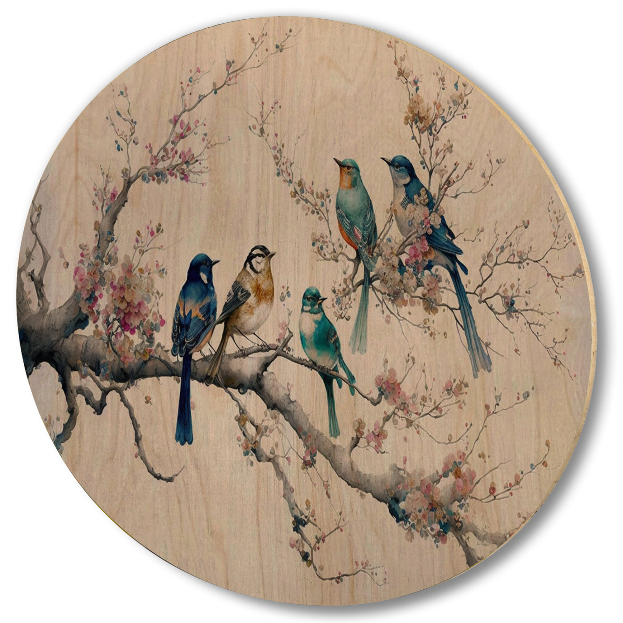 Wildon Home® Multicolor Birds On Plum Blossoms Tree I - Animals Wood ...
