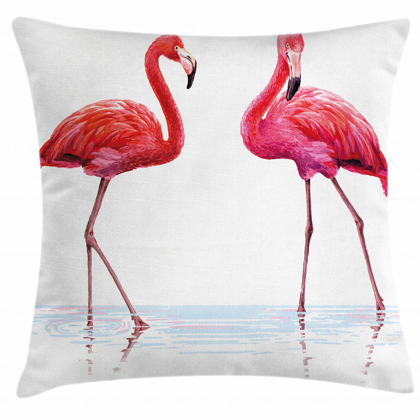 Ambesonne 2 Hand Drawn Flamingos on Seaside Tropical Wildlife Artwork ...