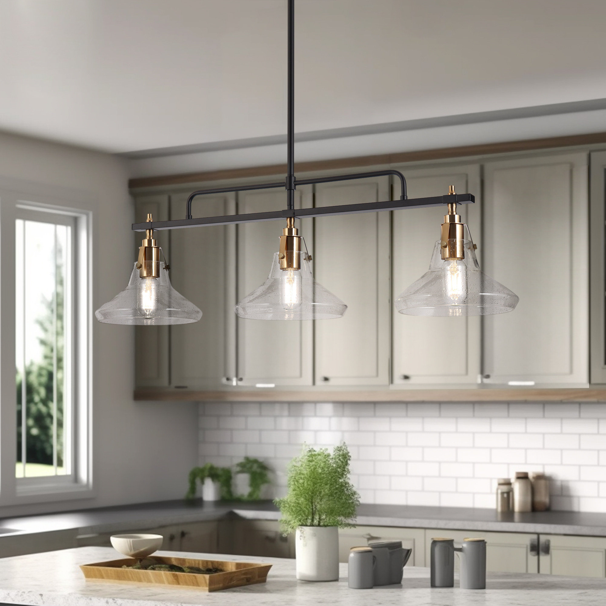 Longshore Tides Hannahs 3-Light Kitchen Island Linear Pendant with Cone ...