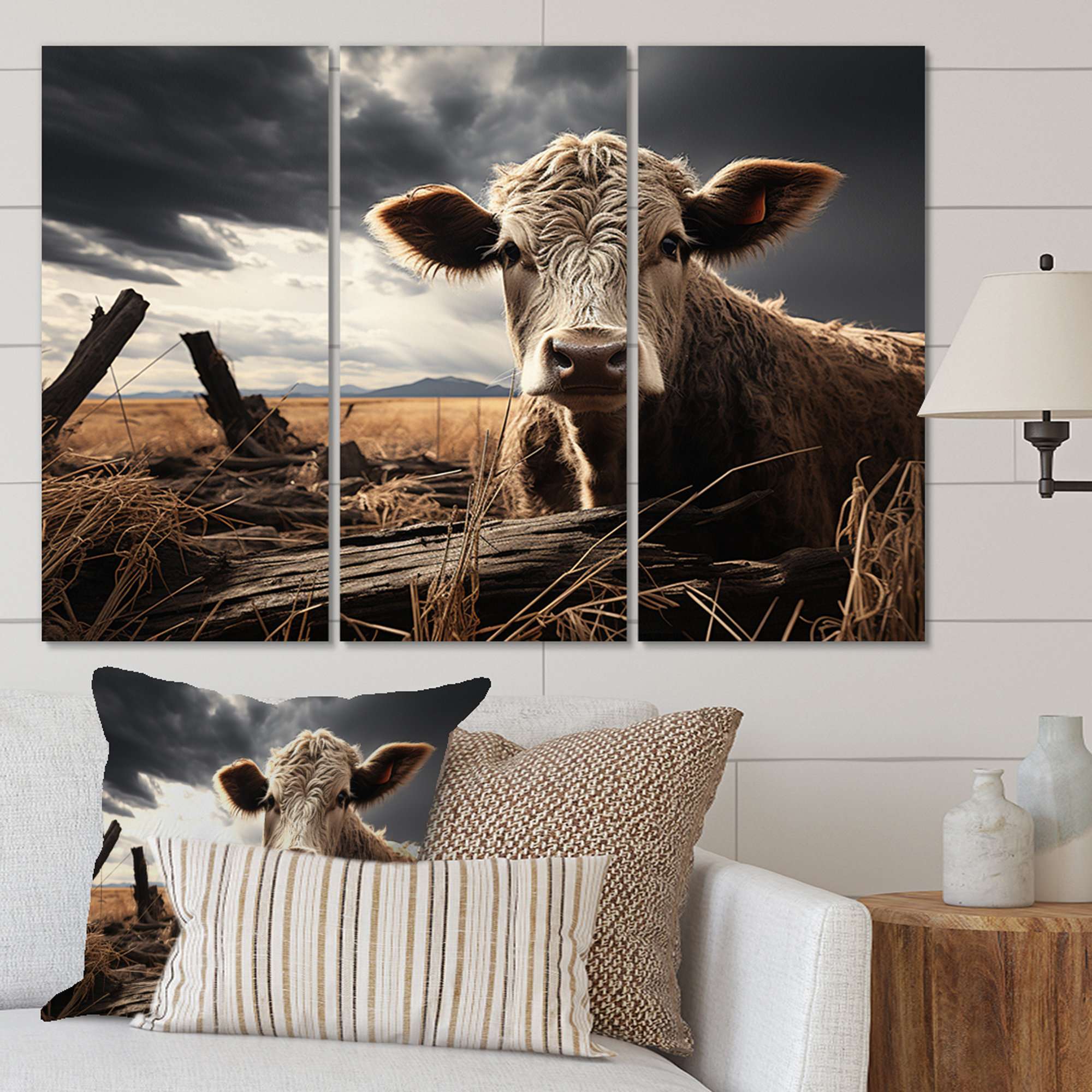 Gracie Oaks Cattle Silent Watch II On Canvas 3 Pieces Print | Wayfair