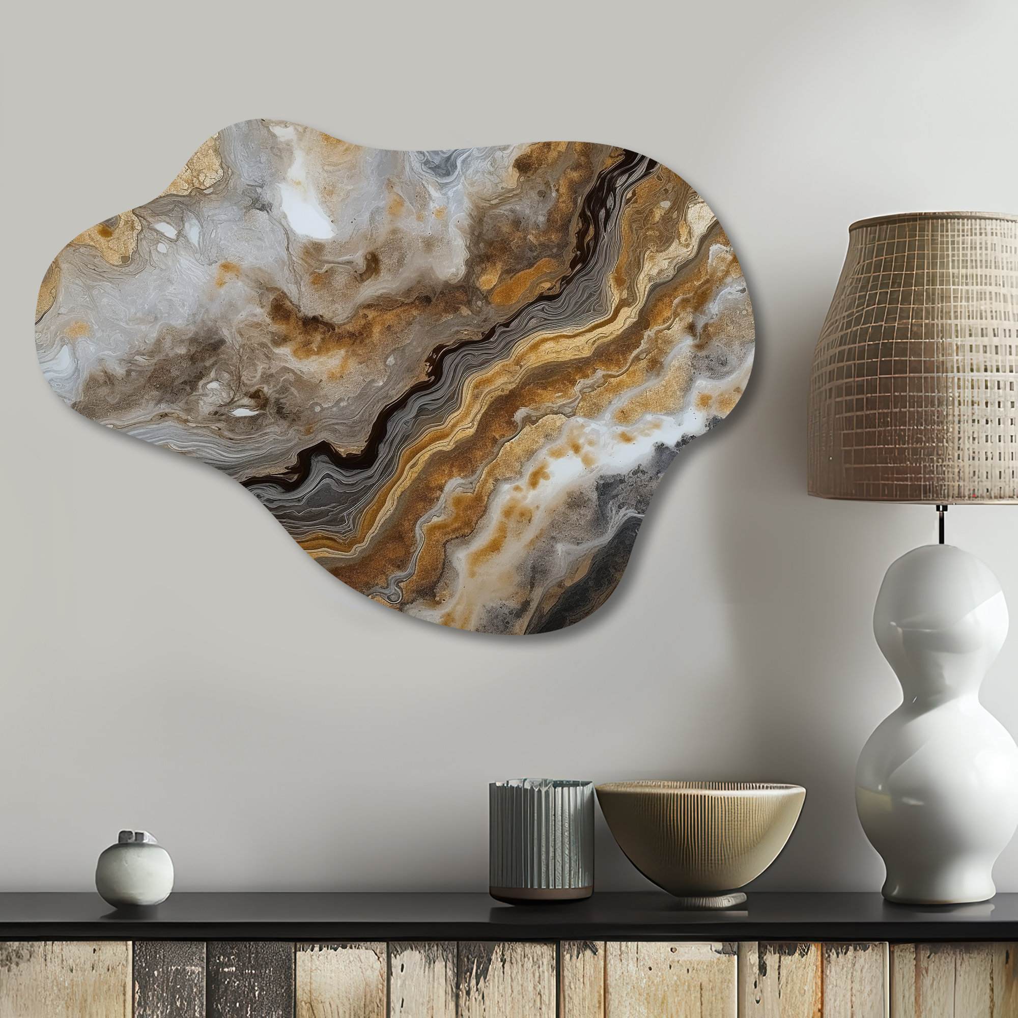 Mercer41 Gold And Grey A Marble Effect I - Abstract Marble Cloud Shape ...