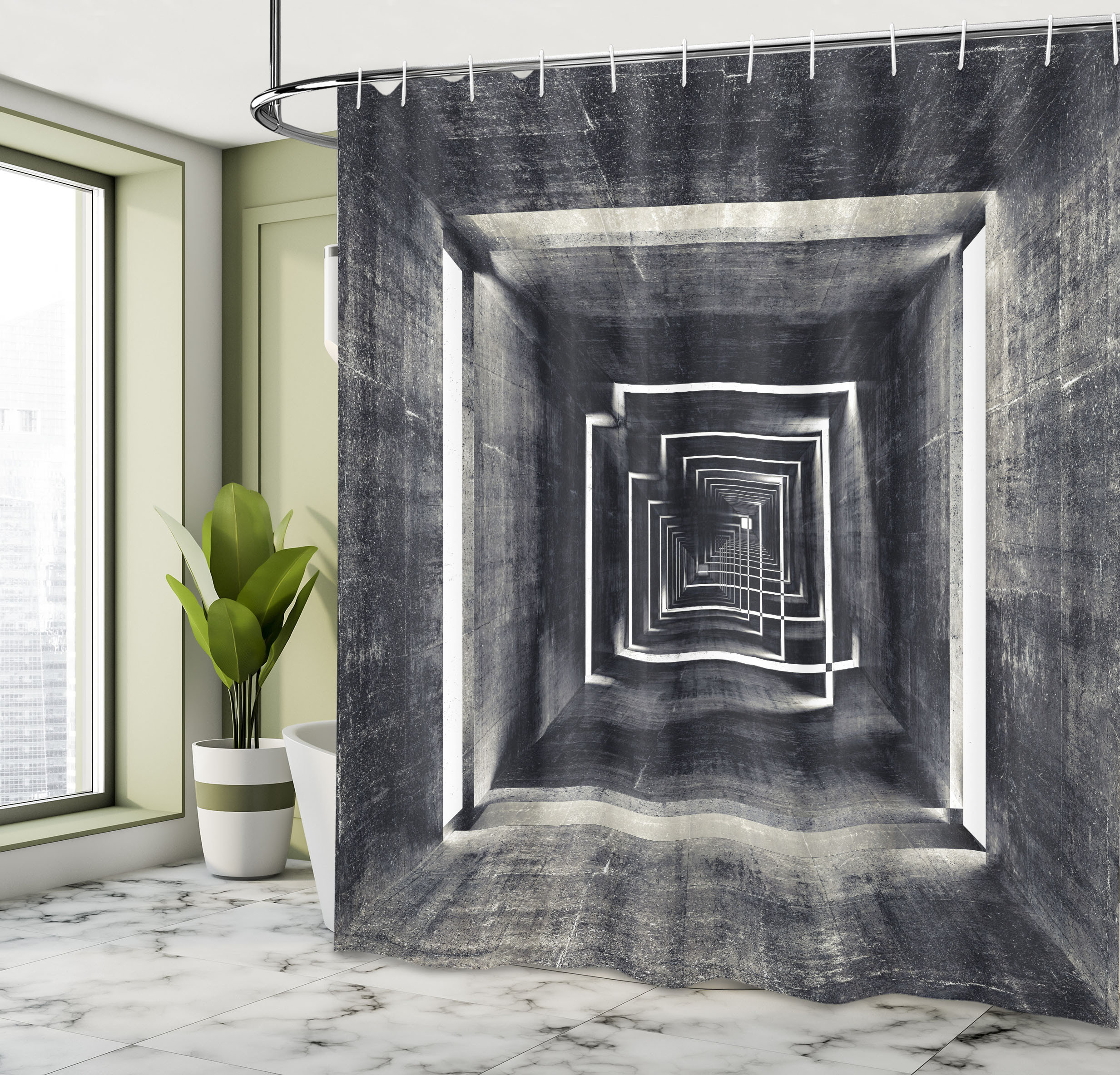 East Urban Home Dark Gray Shower Curtain Tunnel Perspective | Wayfair