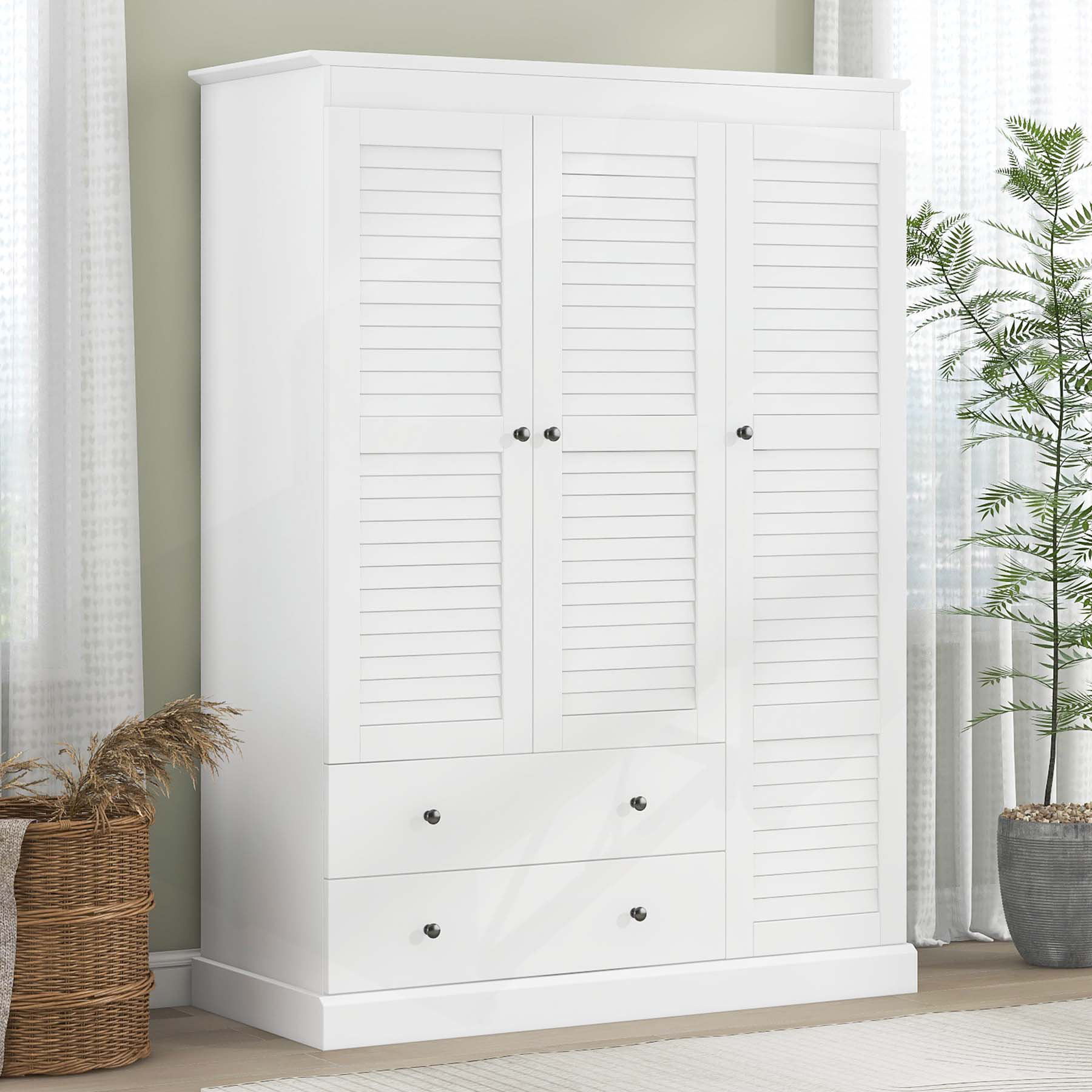 Lark Manor™ Versatile 3-Shutter Door Wardrobe with Drawers for Spacious ...