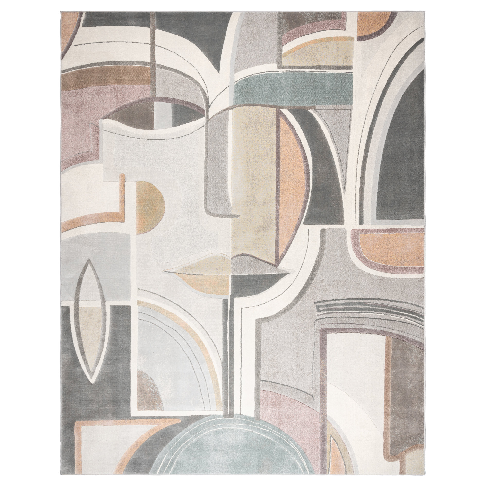 Gertmenian Blayne Mondrian Modern Cubist Ivory/Gray/Taupe Polypropylene ...