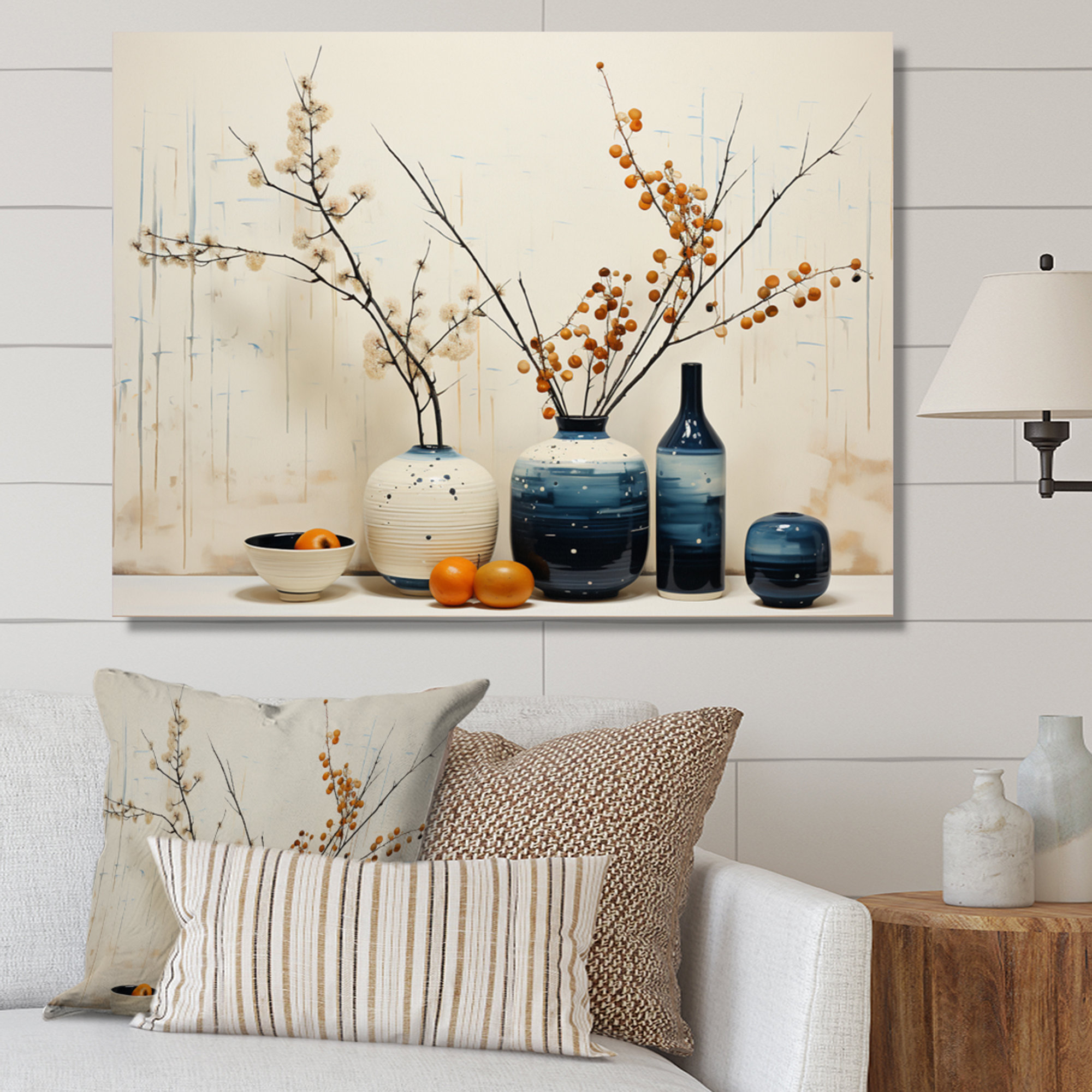 Latitude Run® Blue Beige Minimalist Oasis Pottery Framed On Canvas ...