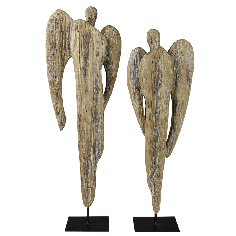 HomeRoots Set of Two Natural Solid Wood Angel Christmas Tabletop ...