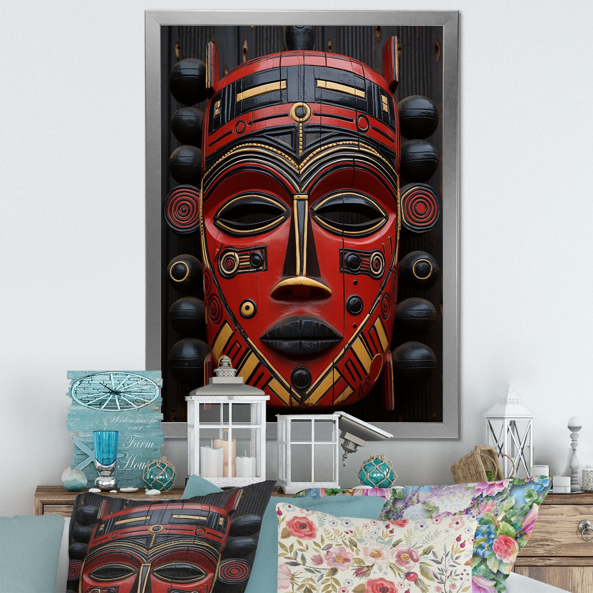 Bungalow Rose Red Ancestral Masks III - African Mask Wall Art | Wayfair