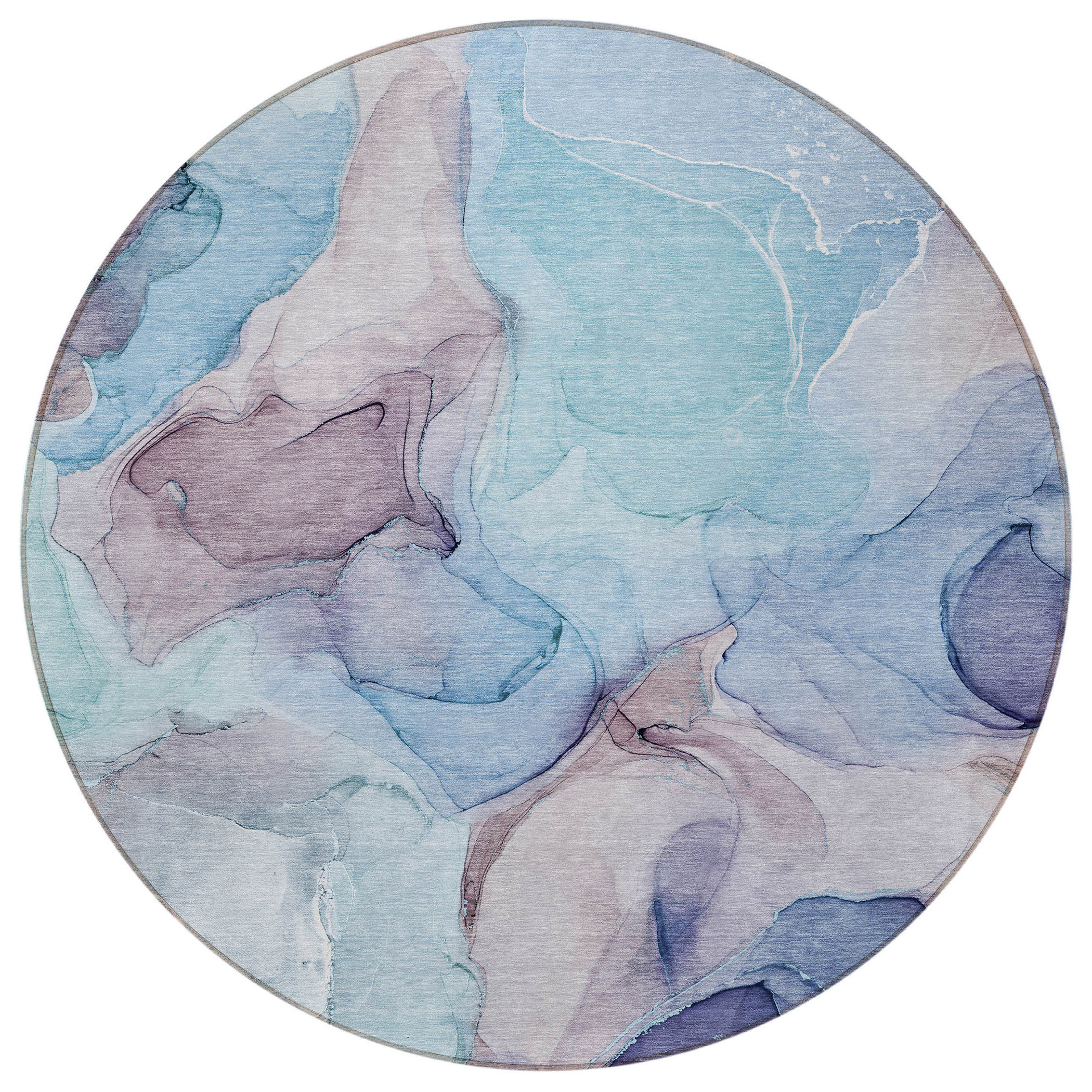 HomeRoots 8' Round Blue Round Abstract Washable Non Skid Indoor Outdoor ...