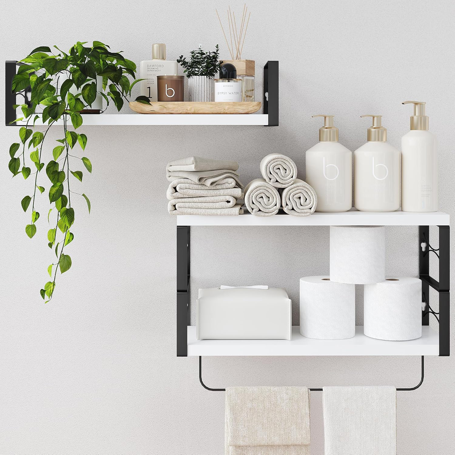 Ebern Designs Over Toilet Shelf Organizer with Adhesive Base,Wooden 2 ...