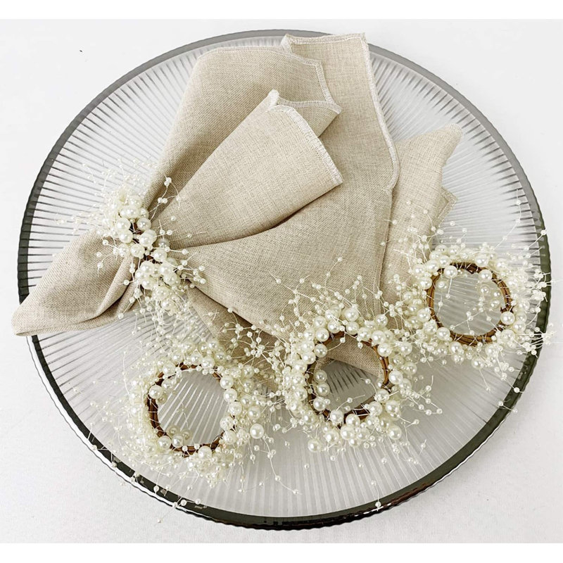 Mercer41 Handmade Beaded Faux Pearl Wreath Ivory Napkin Rings, Set Of 4 ...