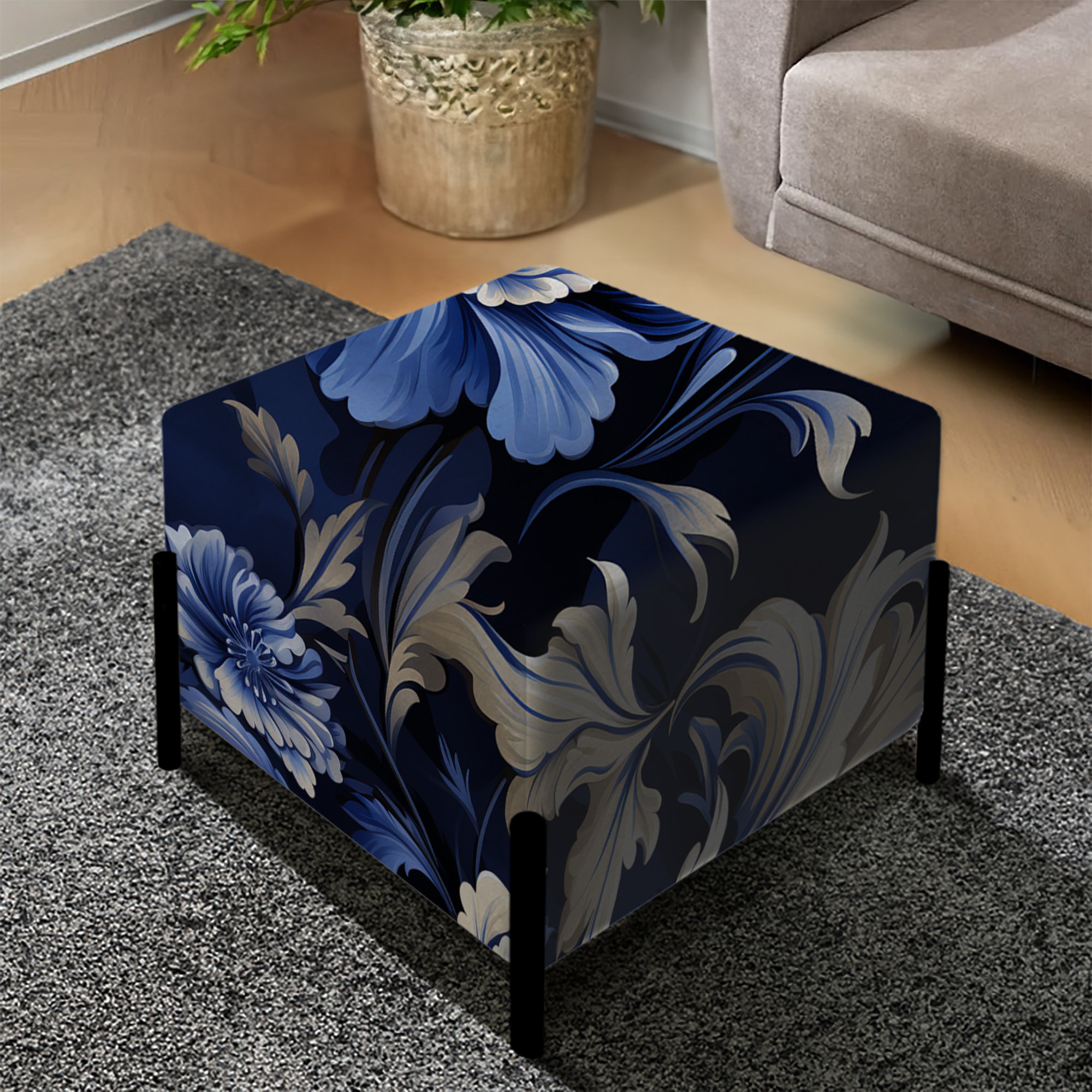 Design Art Blue Victorian Neo Gothic Victorian Pattern - Floral Square ...