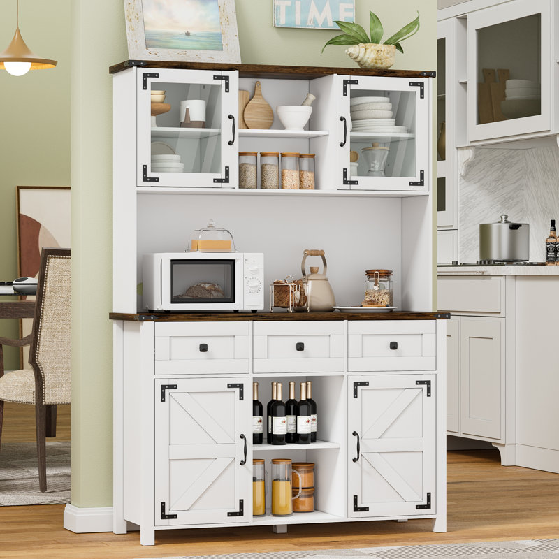 Gracie Oaks Araf Farmhouse Kitchen Pantry Storage Cabinet, 68" Buffet ...